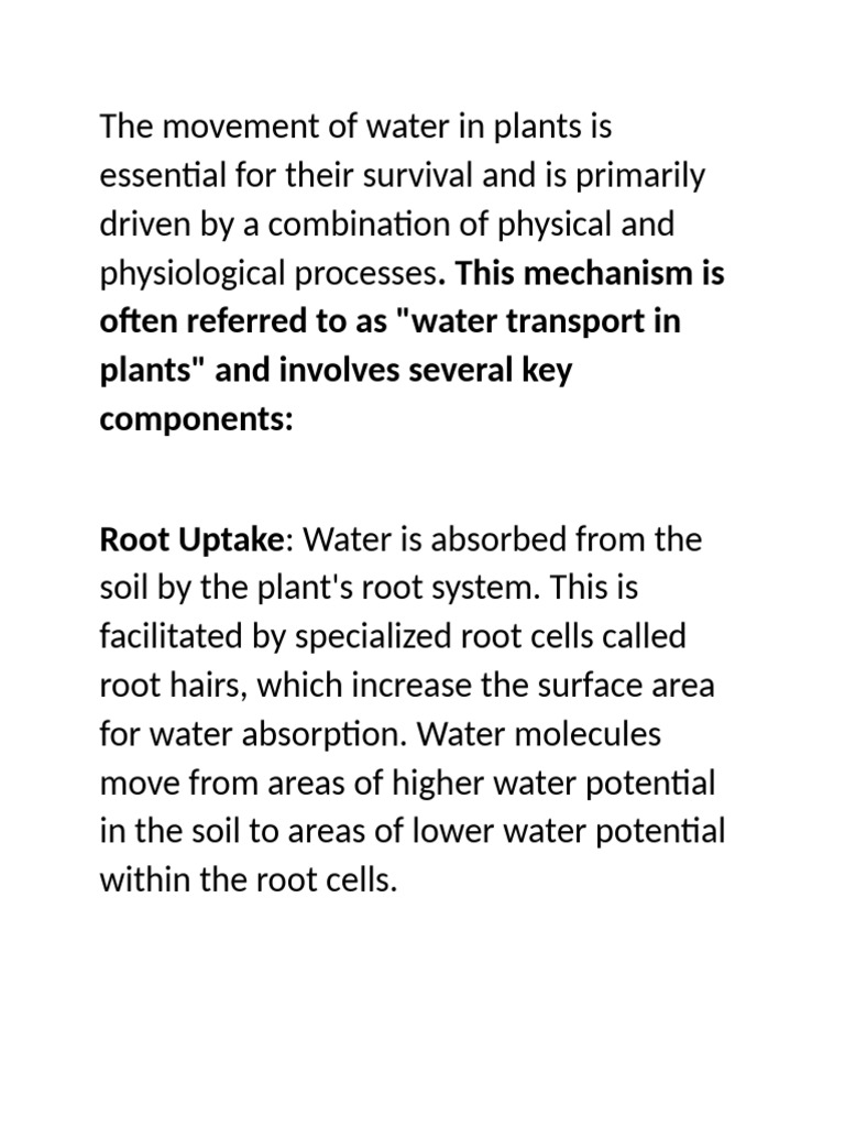 The Movement of Water in Plants Is Essential For Their Survival and Is ...