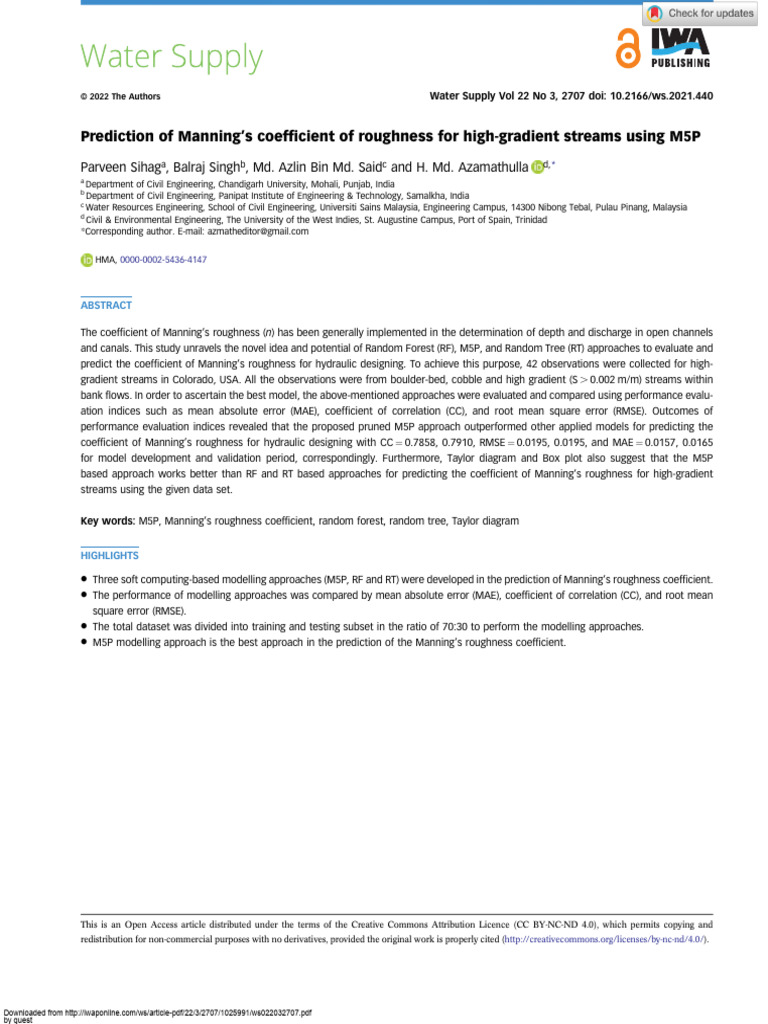 Jurnal Koefisien Manning 5 | PDF | Regression Analysis | Linear Regression