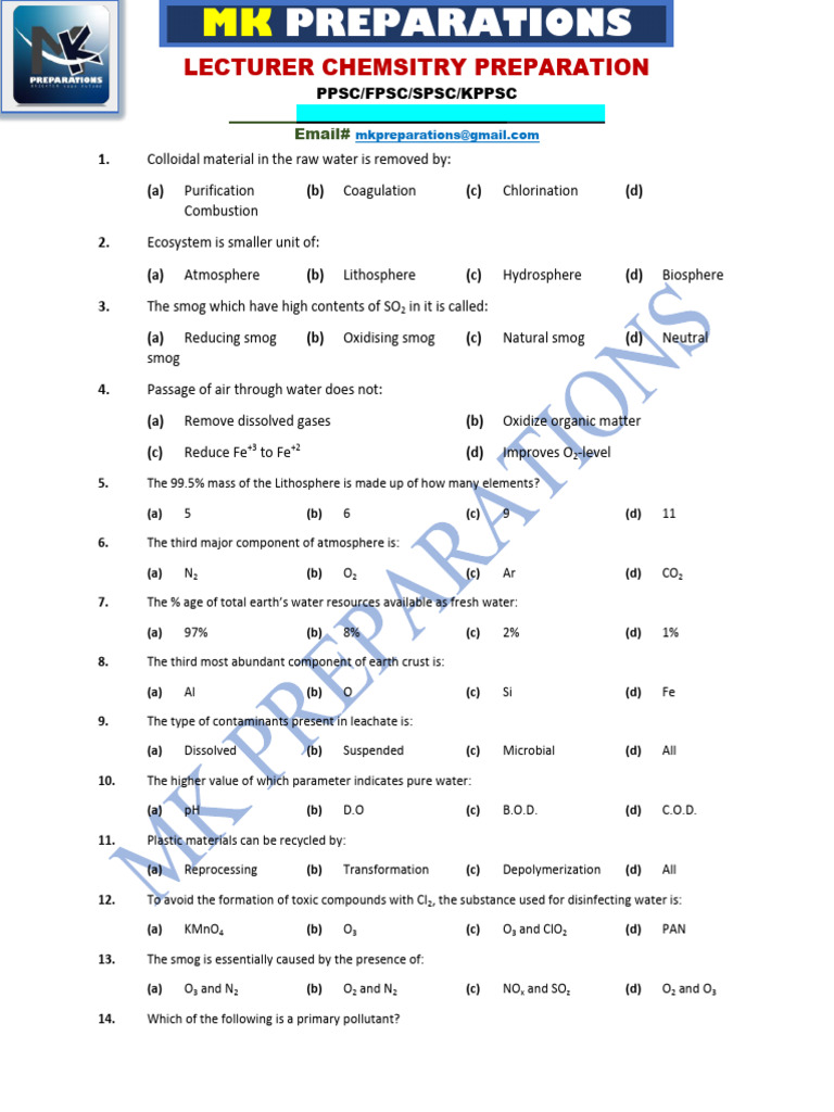 Enviornmental Chemistry (Atmosphere) Test No.2 | PDF | Water | Smog