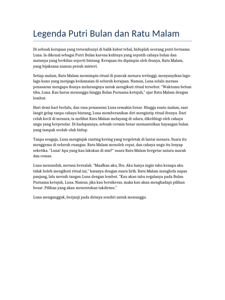 Legenda Putri Bulan Dan Ratu Malam | PDF