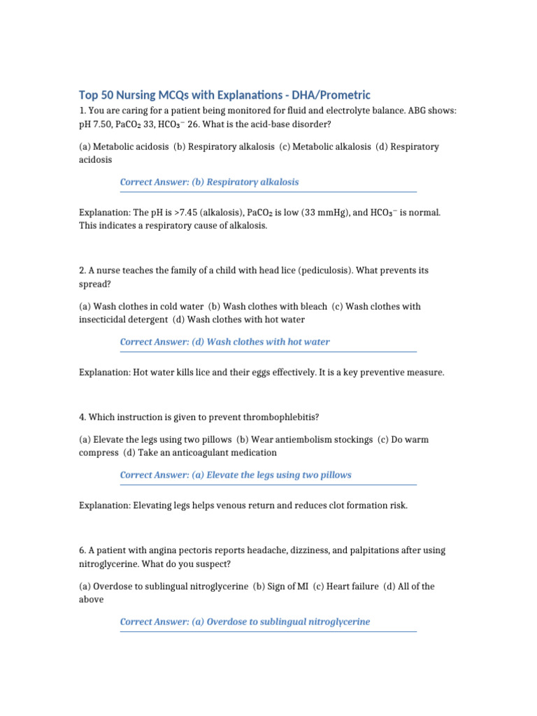 Top 50 Nursing MCQ Questions With Explanations | PDF