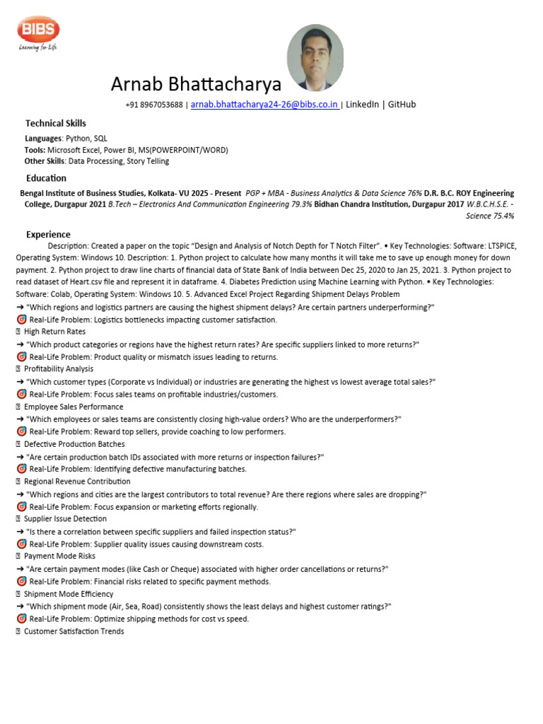 Arnab Bhattacharya - CV - BIBS | PDF | Microsoft Excel | Payments