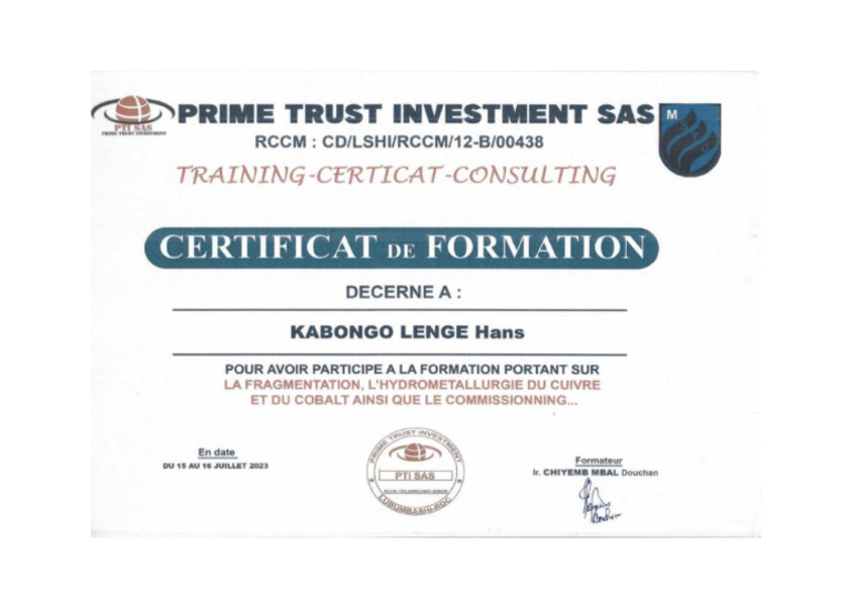 Certificat de Formation | PDF