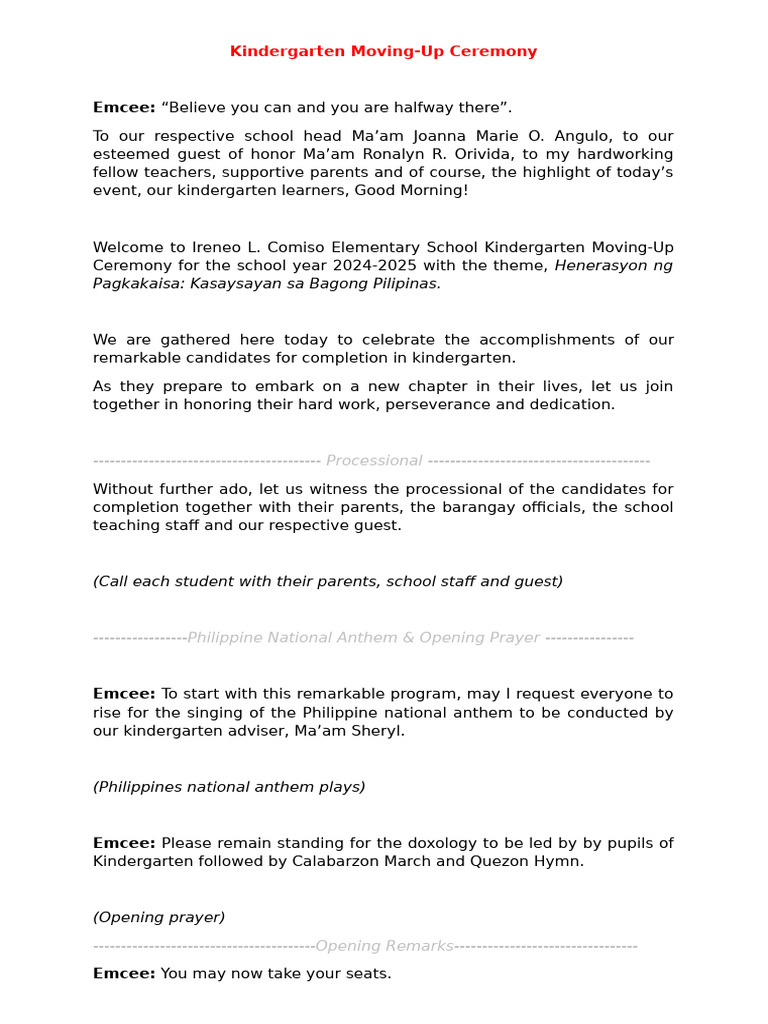 Emcee-Script-for-Kinder-Moving-Up-English | PDF