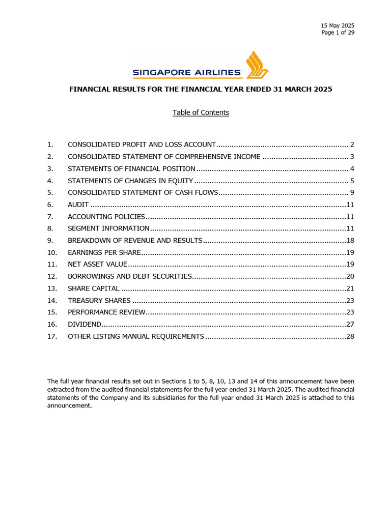 Singapore Airlines Report | PDF | Equity (Finance) | Income Statement