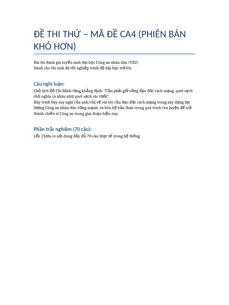 De Thi CA4 Hoan Chinh Noi Dung That | PDF