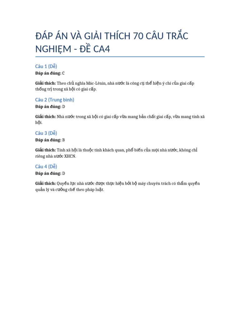 Giai Thich Trac Nghiem CA4 | PDF