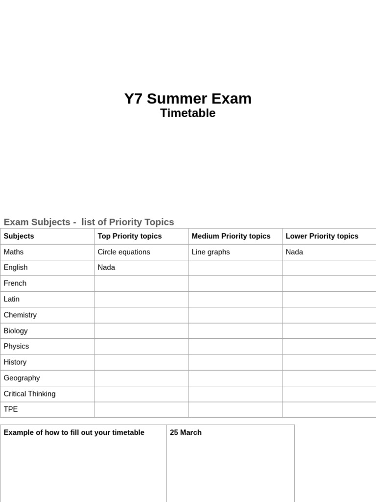 Easter Exam Revision Timetable | PDF