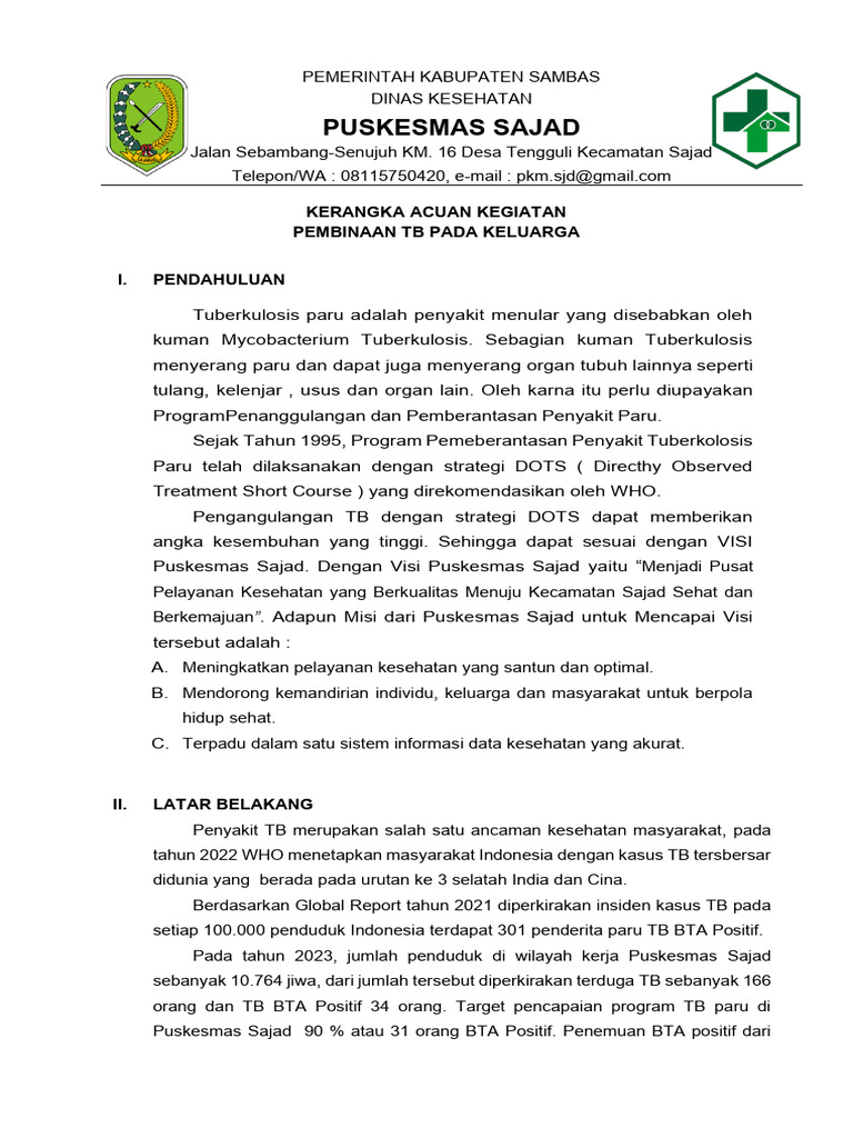 KAK Pembinaan TB Pada Keluarga - PDF | PDF