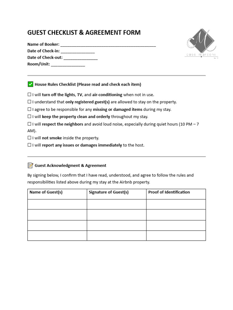 Hotel Guest Checklist - New | PDF
