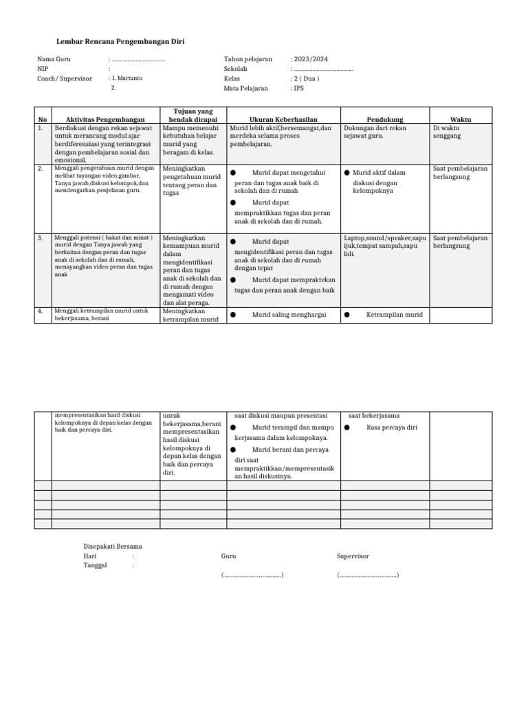4_Lembar Rencana Pengembangan Diri | PDF
