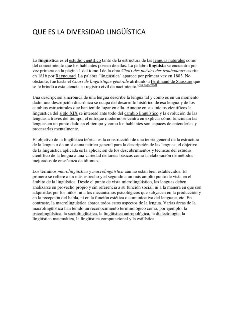 Que Es La Diversidad Lingüística | PDF | Lingüística | Science