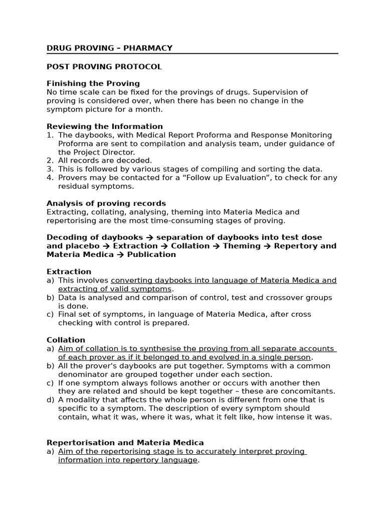 Homoeopathic Drug Proving Protocol | PDF | Homeopathy | Phases Of ...