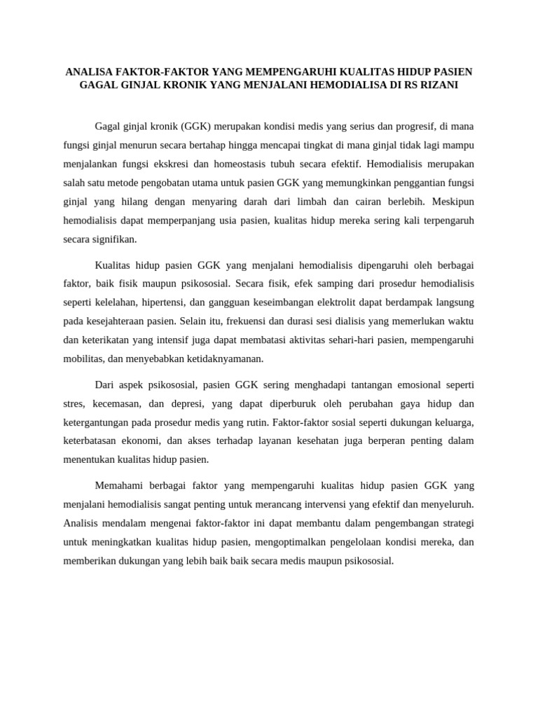 Literatur Review Analisa Faktor-Faktor Yang Mempengaruhi Kualitas Hidup Pasien Gagal Ginjal ...
