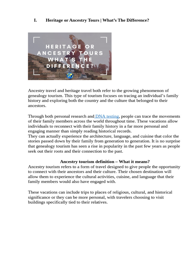 Ancestry vs. Heritage Tours Explained | PDF | Genealogy | Tourism