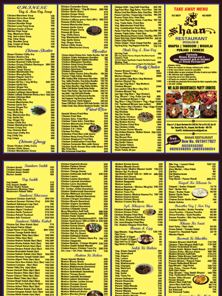 Shan Restaurent Menu | PDF