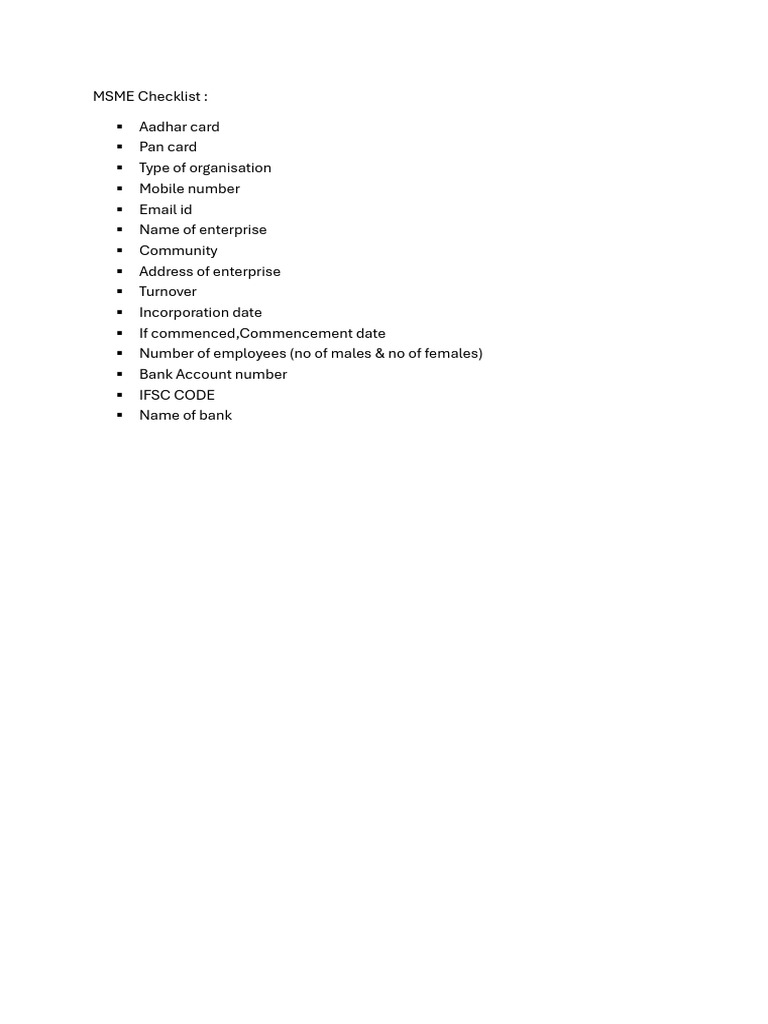 MSME Checklist | PDF