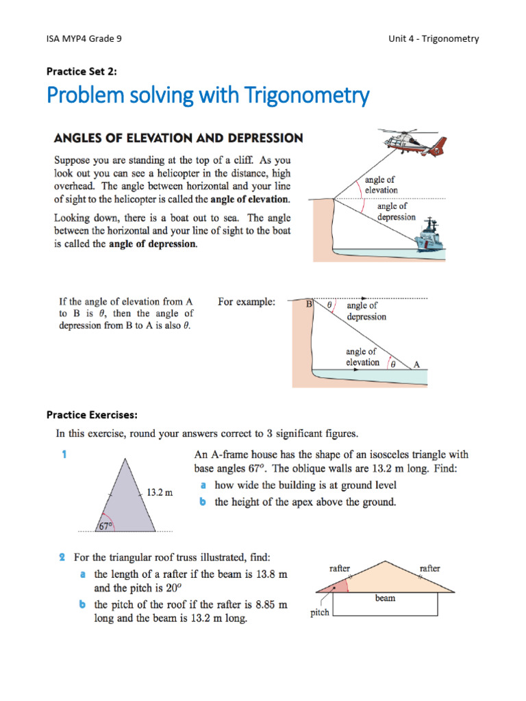 Trigonometry Practice Set for MYP4 Grade 9 | PDF