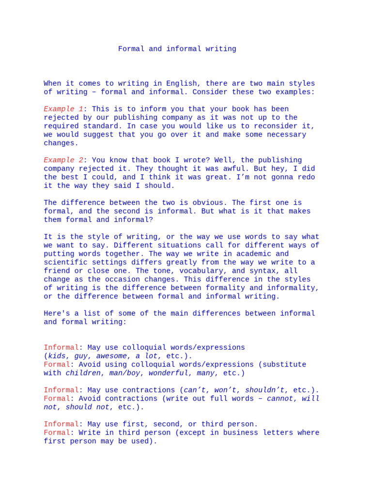 Formal and Informal Writin1 | PDF | English Language | Subject (Grammar)
