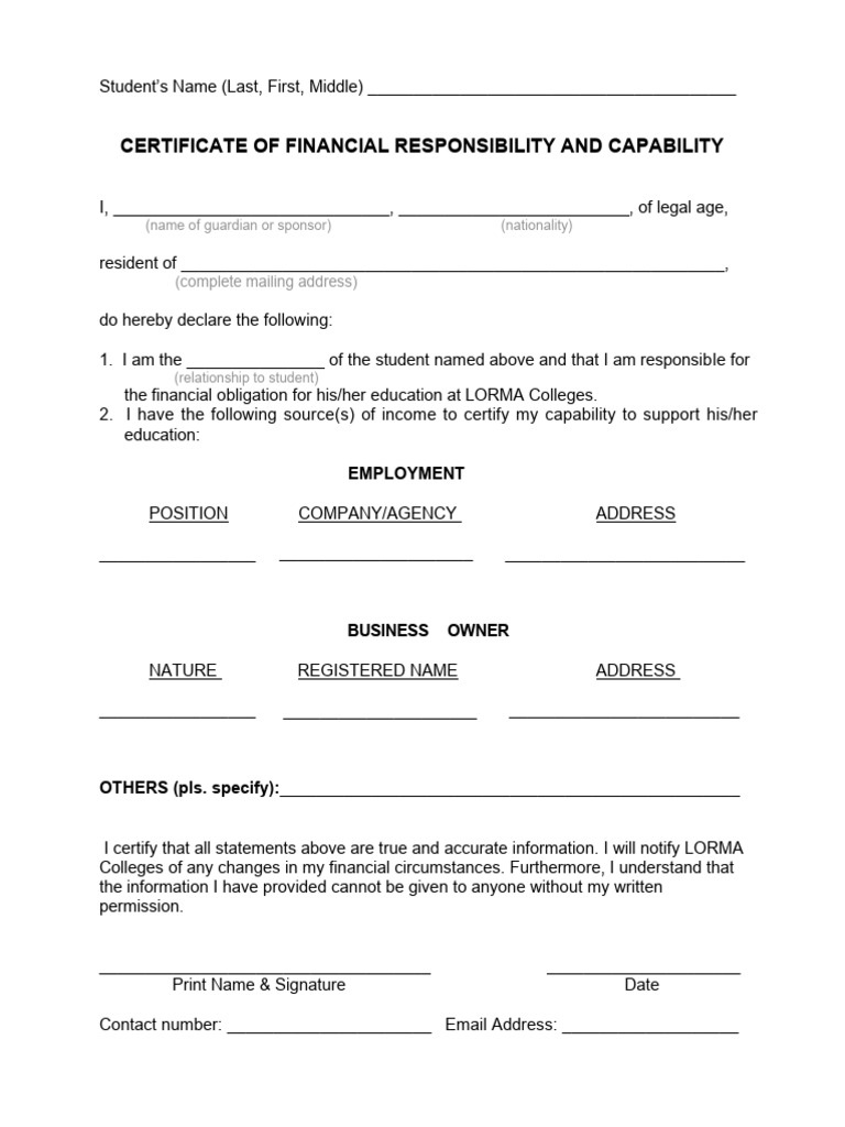 Financial Responsibility Certificate Form | PDF | Surety