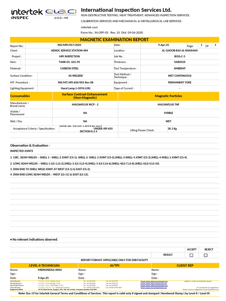 MPI Inspection Report for Tank-04 | PDF | Welding | Construction