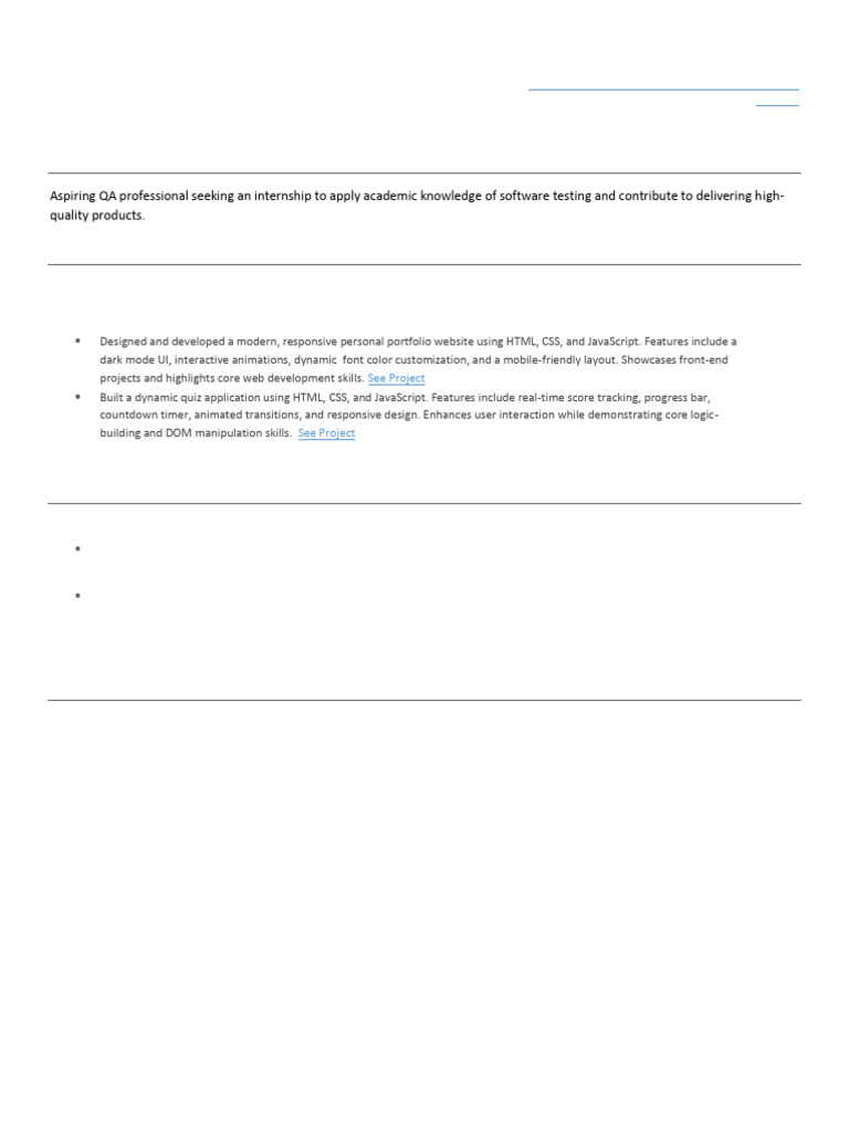 Aspiring SQA Engineer Portfolio | PDF