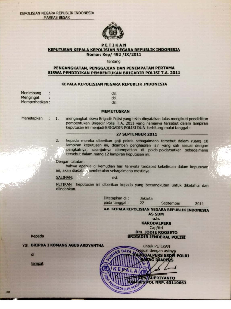 Pangkat - Personel Surat - Keputusan - File 25 BRIPDA 2456937 | PDF