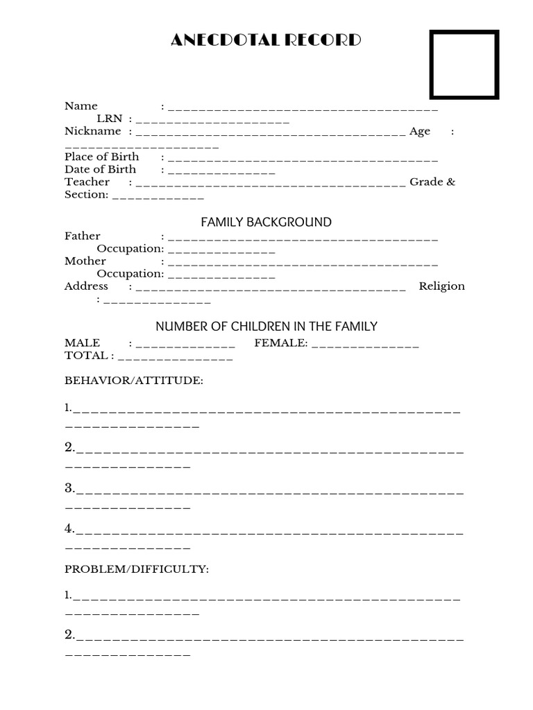 Anecdotal Record Template | PDF