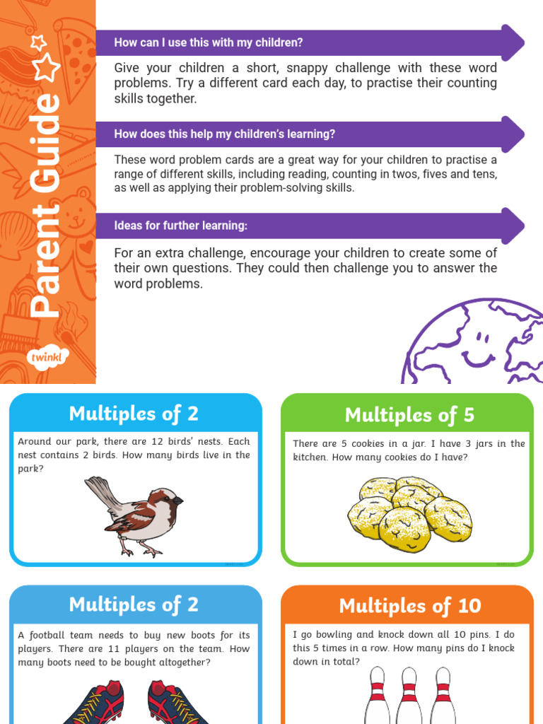 T M 3703 Counting in Twos Fives and Tens Word Problems Challenge Cards ...