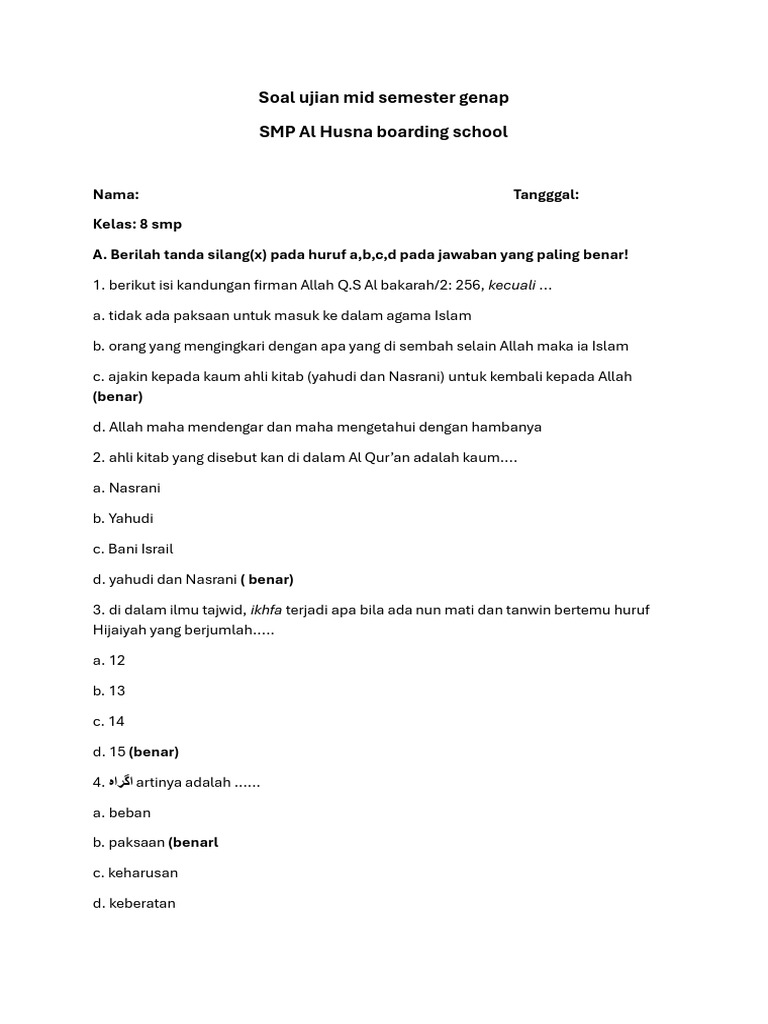 Soal Mid Genab Kelas 8 | PDF