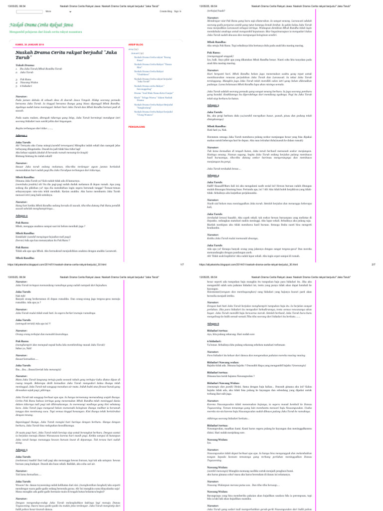 Naskah Drama Cerita Rakyat Jawa - Naskah Drama Cerita Rakyat Berjudul - Jaka Tarub | PDF