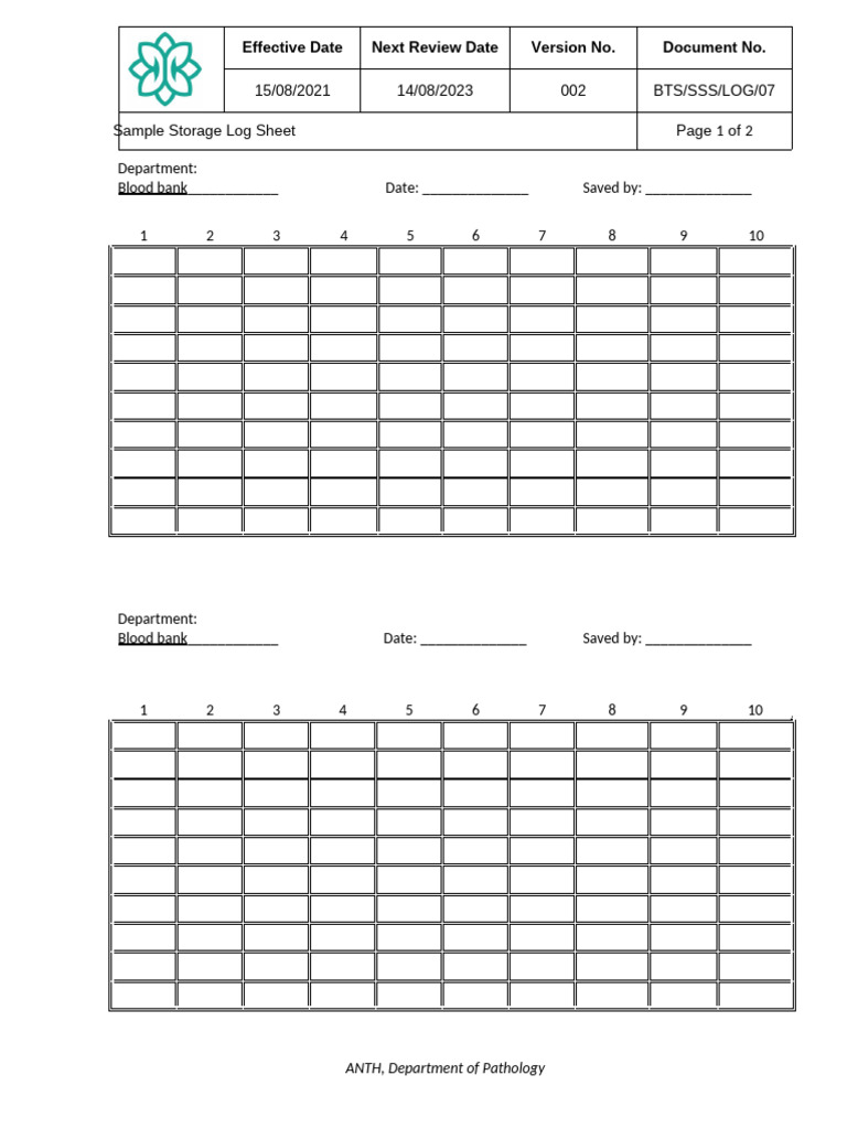 07-Sample Storage Log Sheet | PDF
