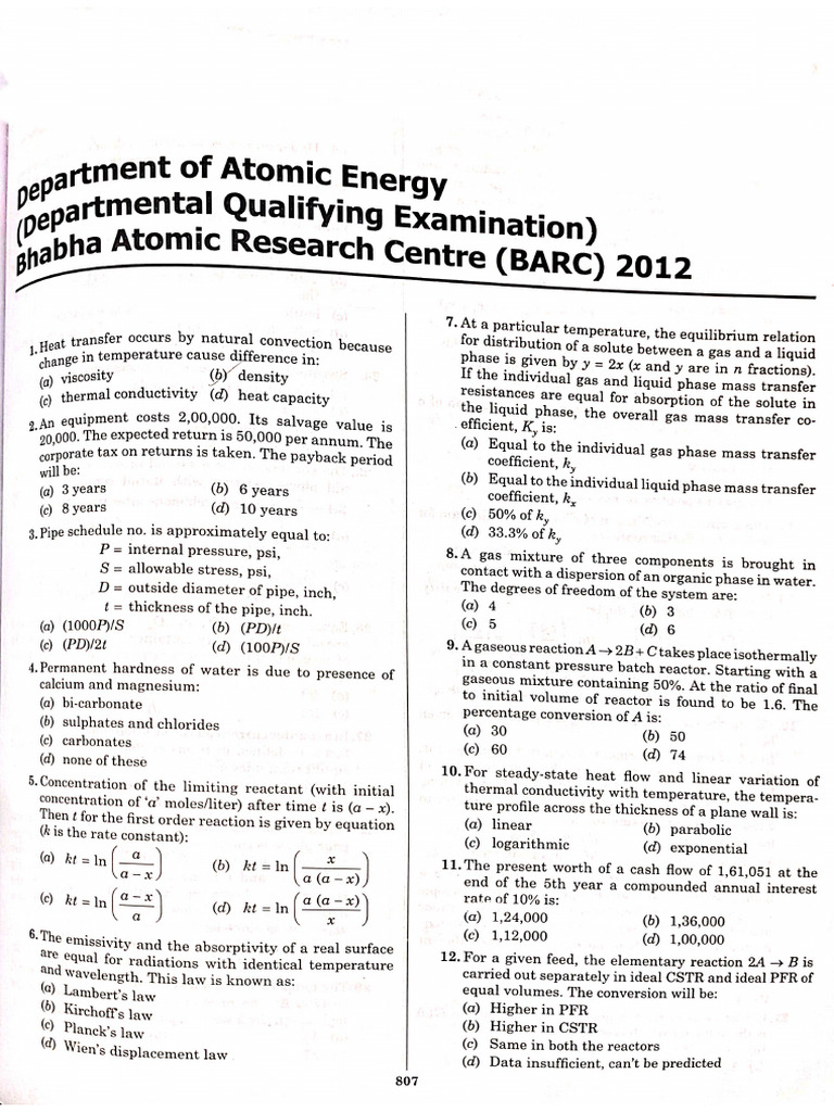 BARC-2012 Question Paper | PDF