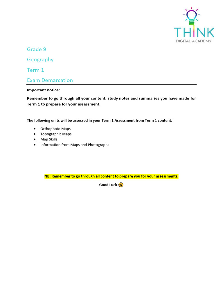 Grade 9 Geography Term 1 Exam Guide | PDF