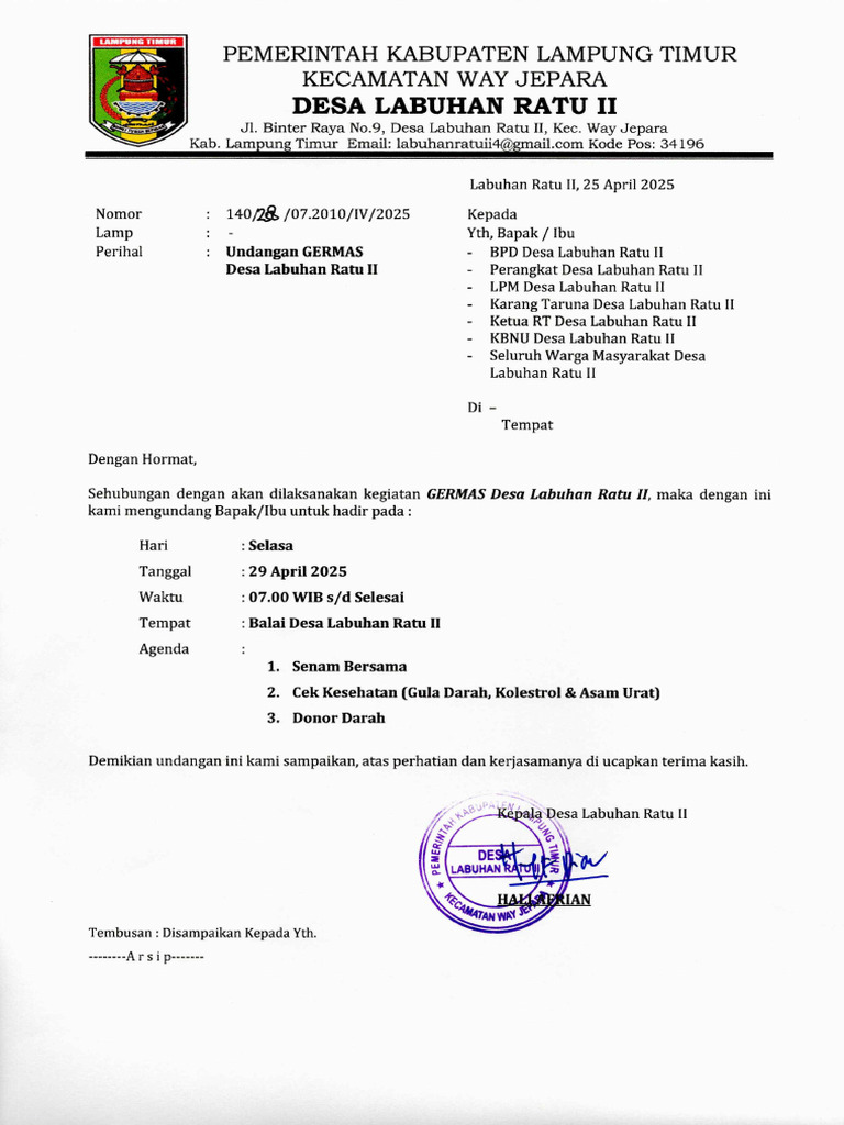 Undangan Germas Desa Labda | PDF