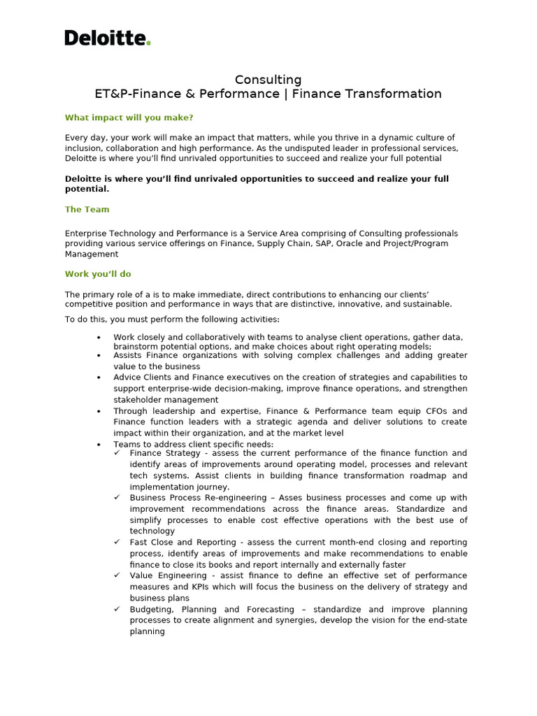 Deloitte Finance Transformation Roles | PDF | Leadership | Collaboration