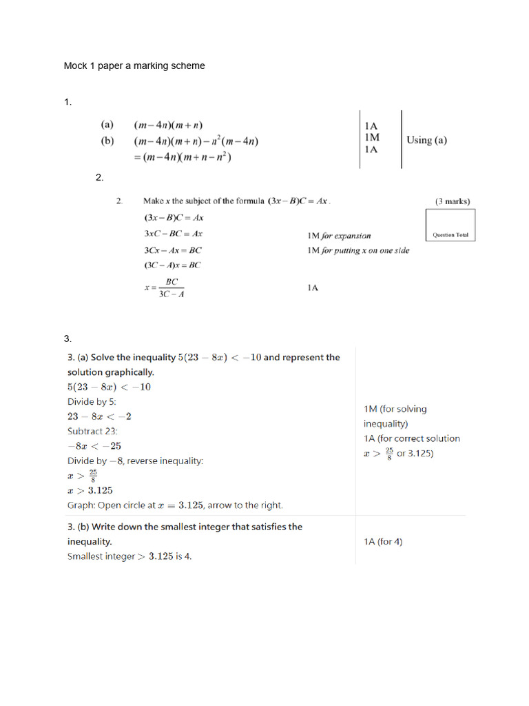 Mock Paper Marking Scheme Guide | PDF