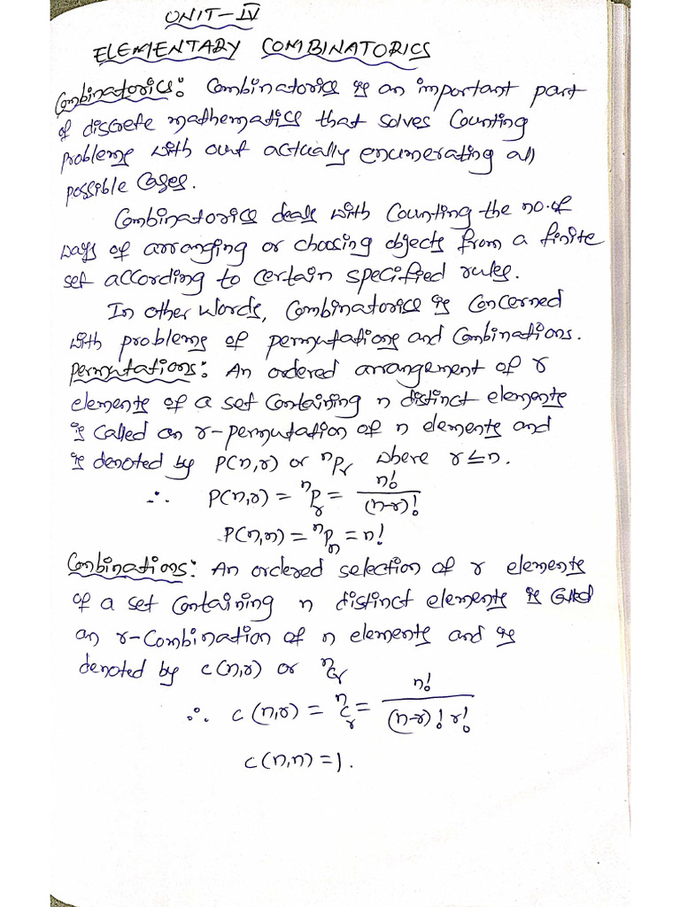 Unit-Iv (Elementary Combinatorics) - 1 | PDF