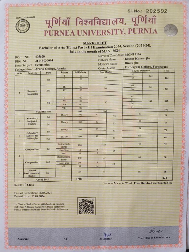 3rd Year Marksheet | PDF