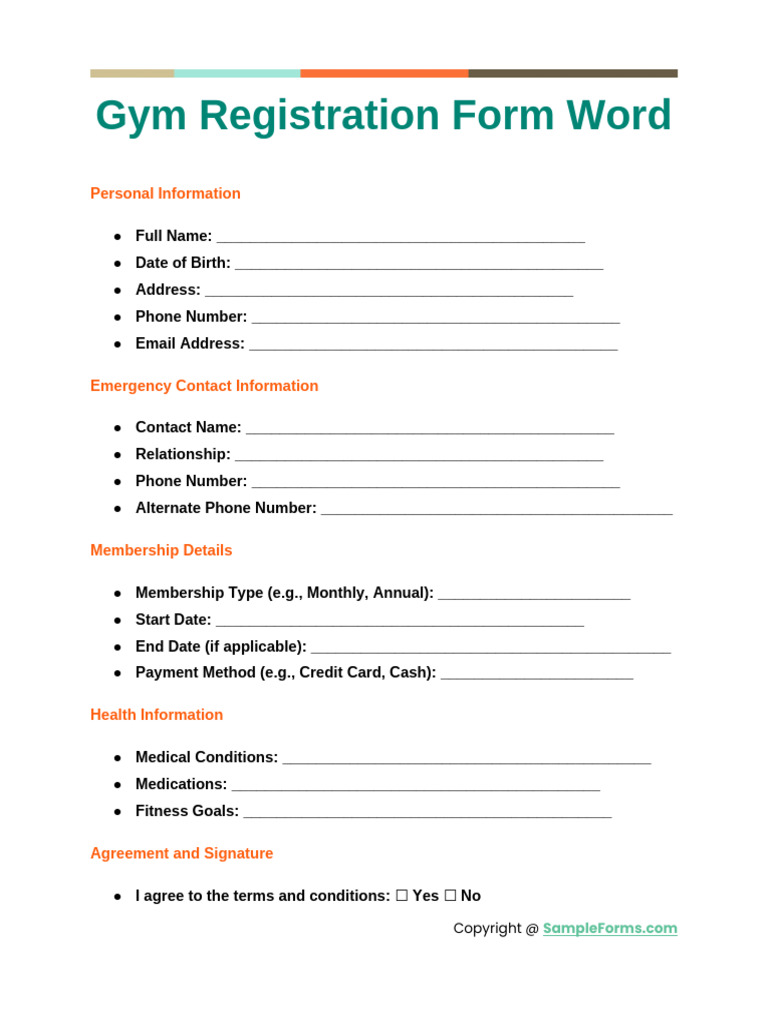 Gym Registration Form Word | PDF