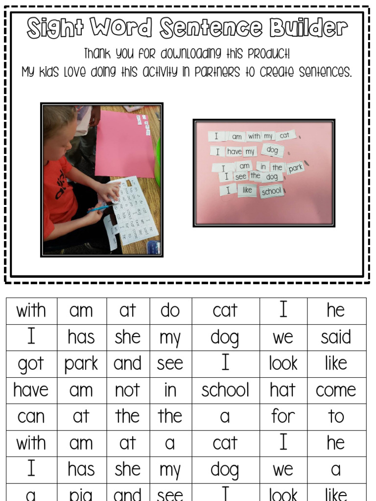 Sight Word Sentence Builder | PDF