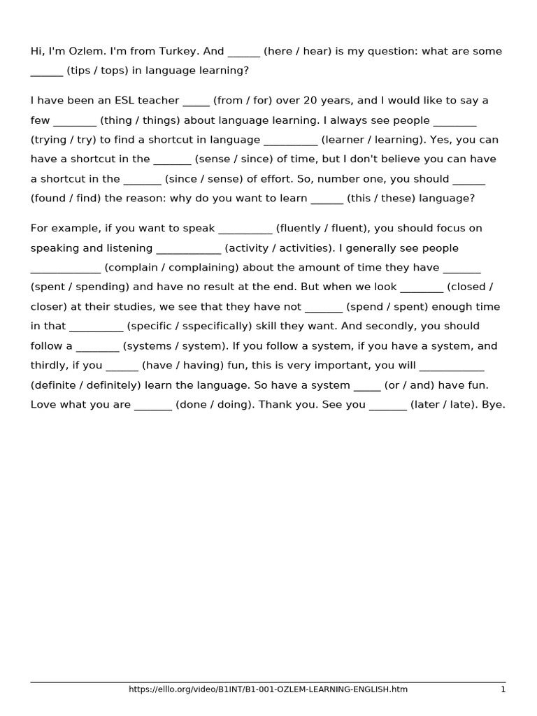 b1 001 Ozlem Learning English | PDF