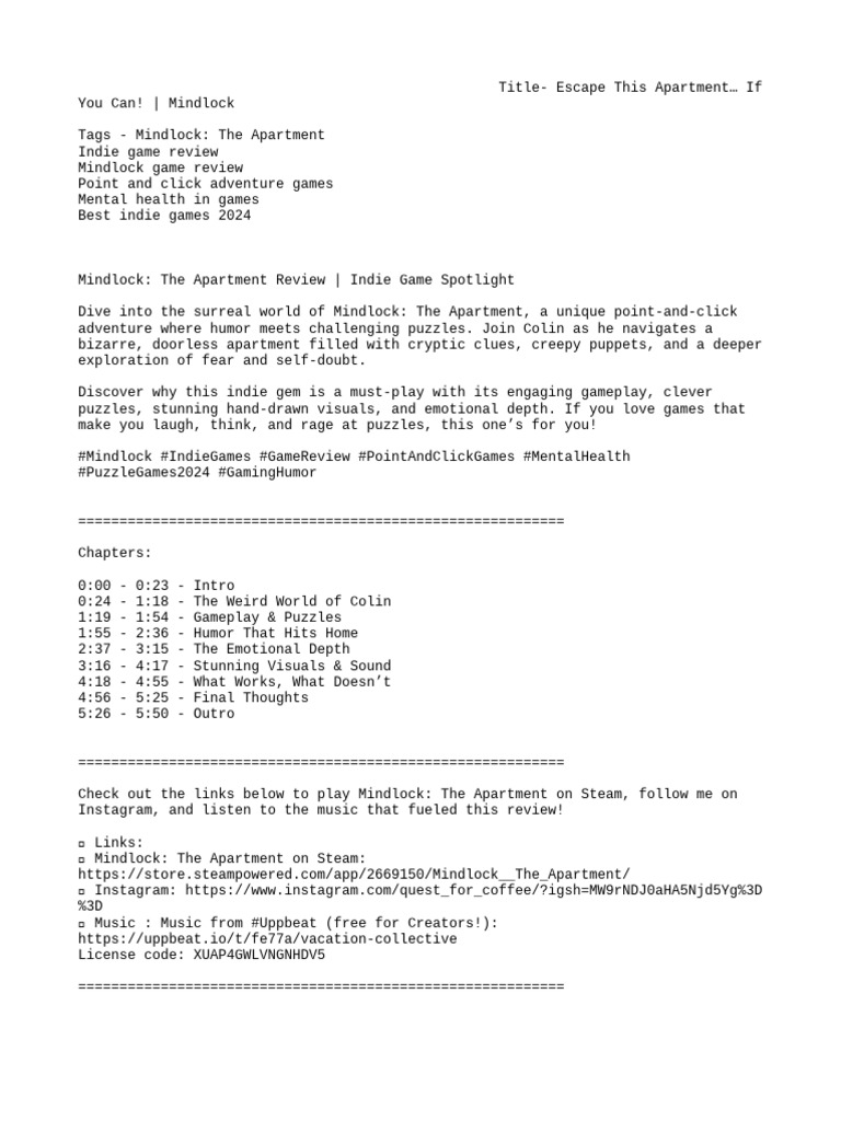 Mindlock Yt Desc | PDF