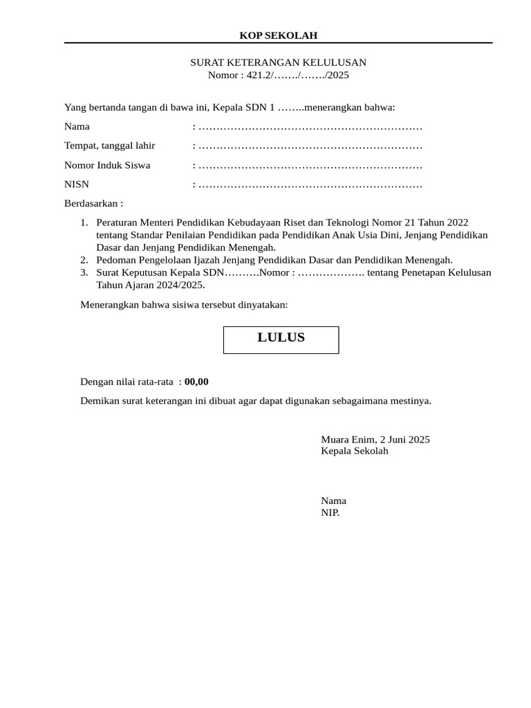 Contoh Format SKL | PDF