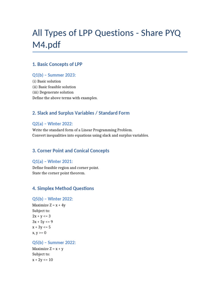 LPP Questions Share PYQ M4 | PDF