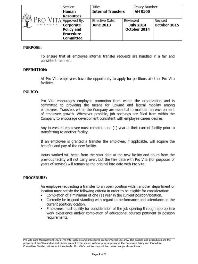 Internal Transfer Policy for Employees | PDF | Employment | Business