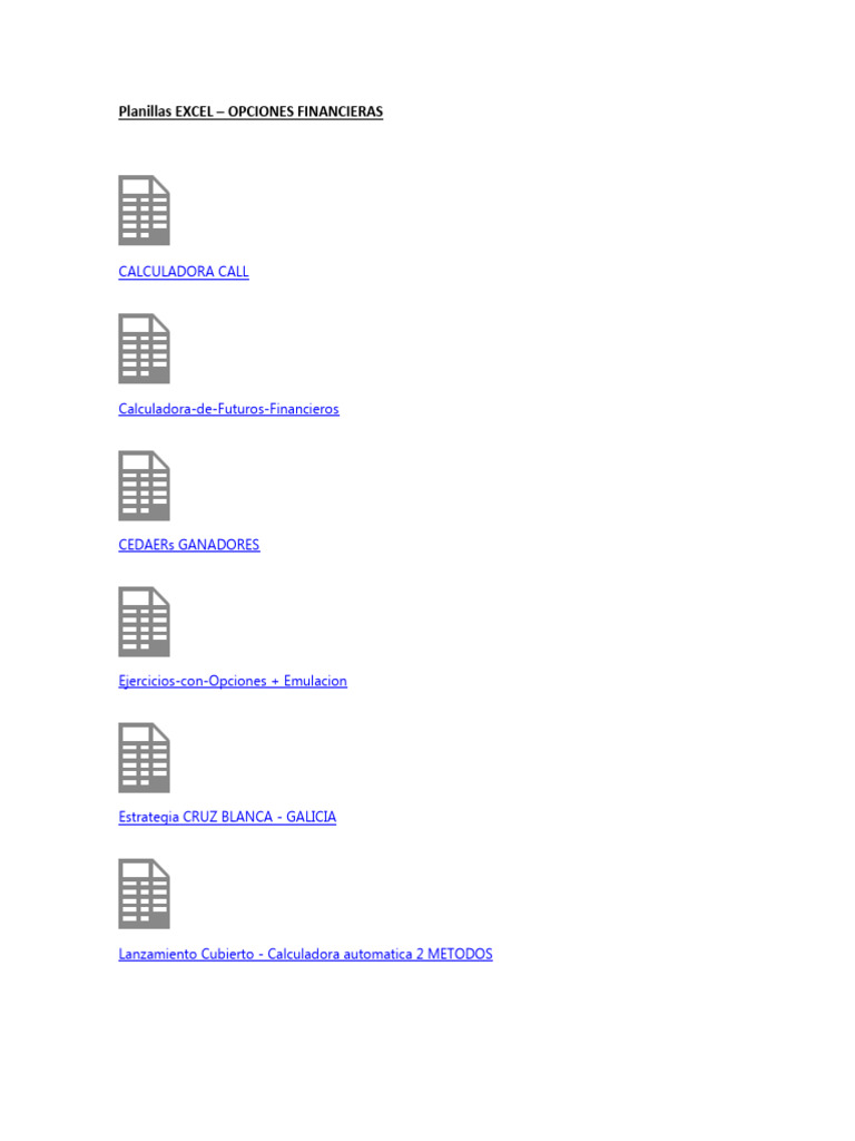 Planillas EXCEL - OPCIONES - Mas utilizadas | PDF