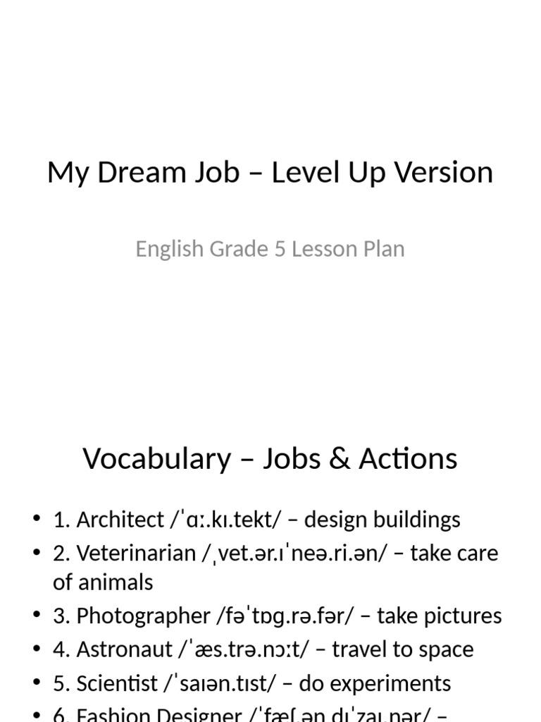 Grade 5 Dream Job Lesson Plan | PDF