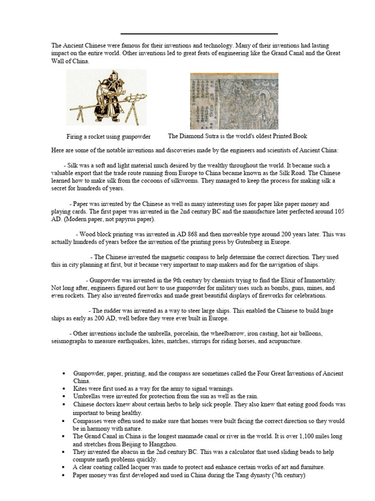 Ancient China - Inventions and Technology | PDF | Silk | Gunpowder