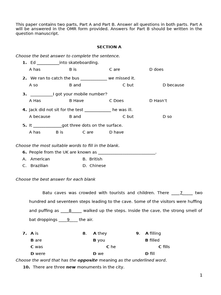 Year 5 Test Paper 1 (2022) | PDF